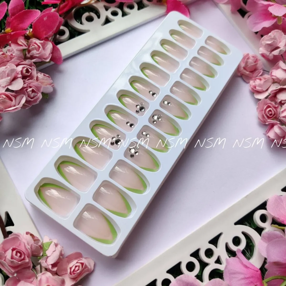 Summer Special Green French Tips Print Press On Nails | Nail Supplies ...