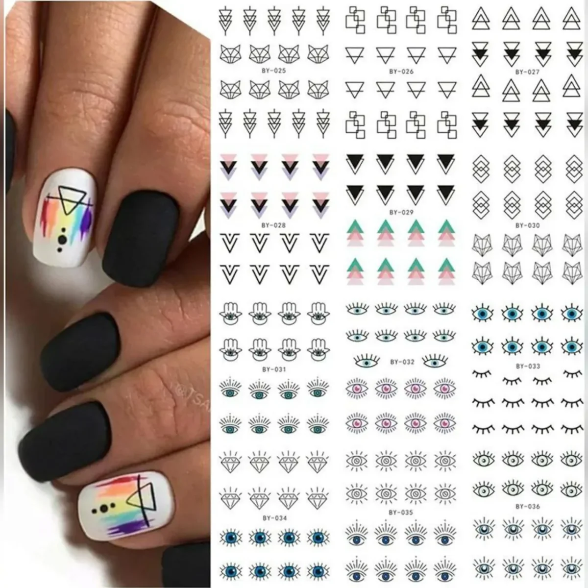 Evil Eye And Abstract Nail Art Water Decal Sticker Sheet BY-036 (12 ...