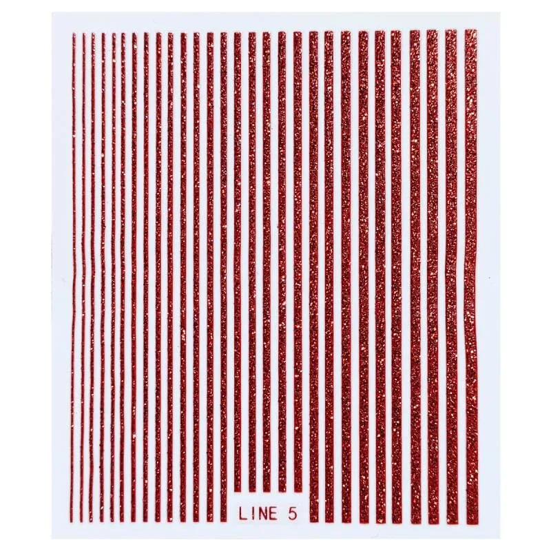 Red Glitter Stripes Sticker Sheet - Nail Supplies Mumbai