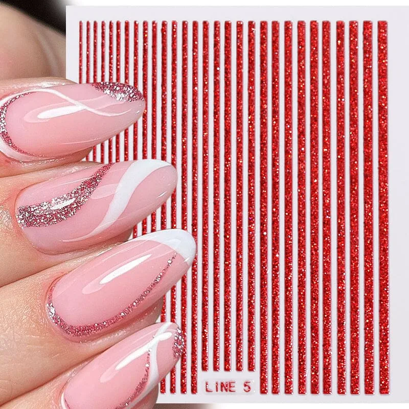 Red Glitter Stripes Sticker Sheet - Nail Supplies Mumbai