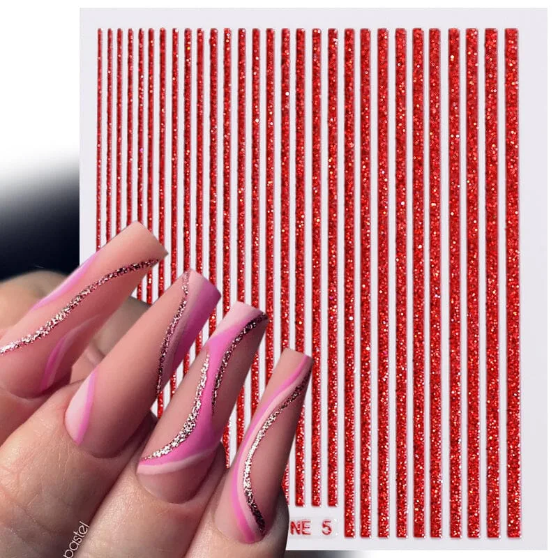 Red Glitter Stripes Sticker Sheet - Nail Supplies Mumbai
